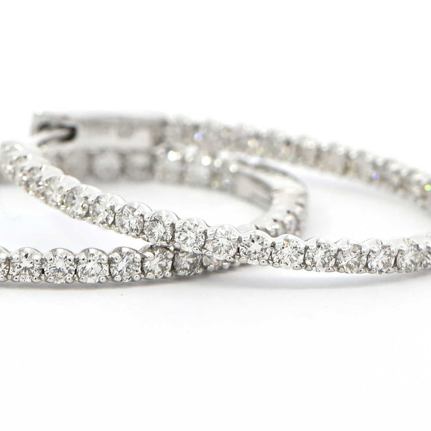 Heera Moti 14k White Gold In-Out Oval Diamond Hoop Earrings – EDD6823 ...